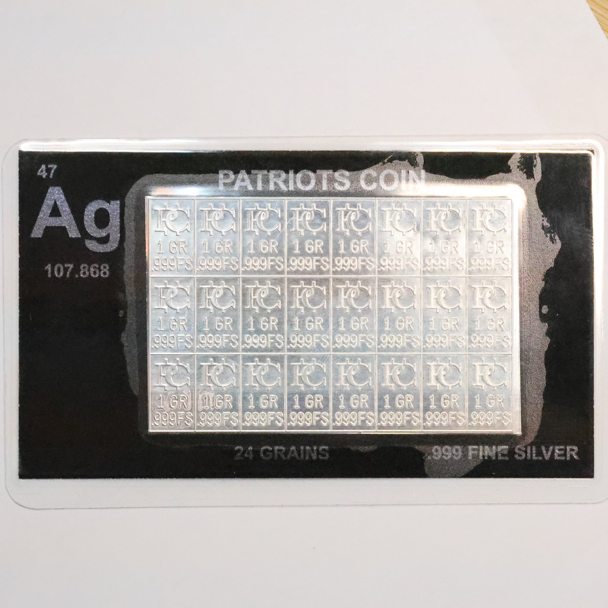 Patriots Coin Silver Bar 24-GRAIN .999 Fine Silver - Sealed/Laminated – BGA